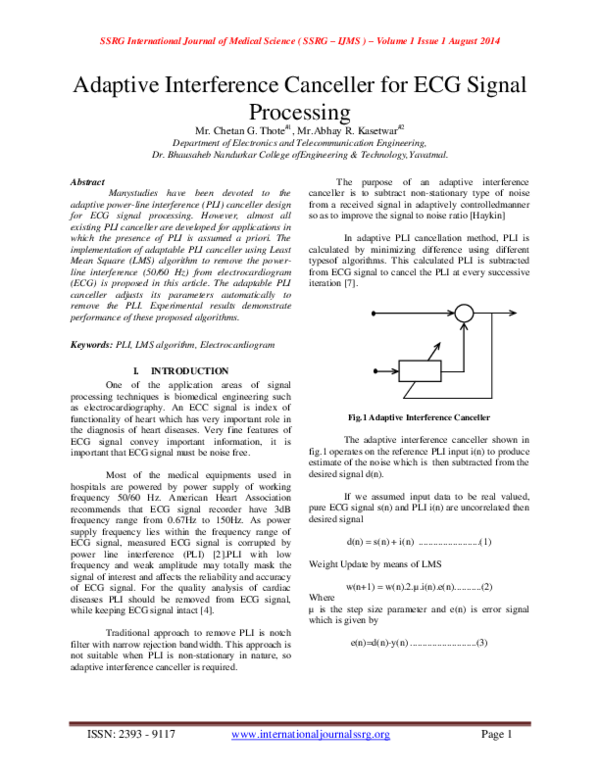 (PDF) Adaptive Interference Canceller for ECG Signal Processing