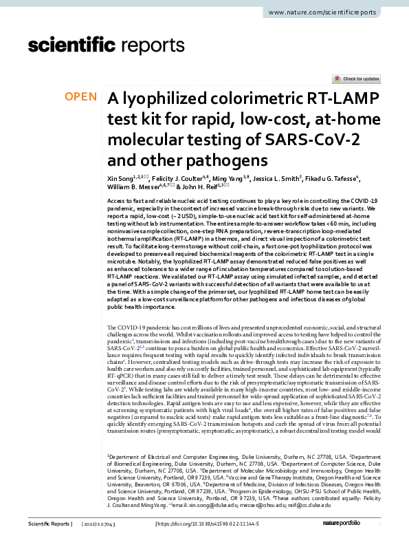 (PDF) A lyophilized colorimetric RT-LAMP test kit for rapid, low-cost ...