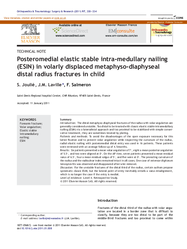 (PDF) Posteromedial elastic stable intra-medullary nailing (ESIN) in ...