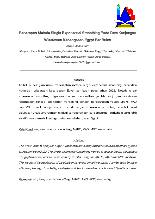 (PDF) Penerapan Metode Single Exponential Smoothing Pada Data Kunjungan