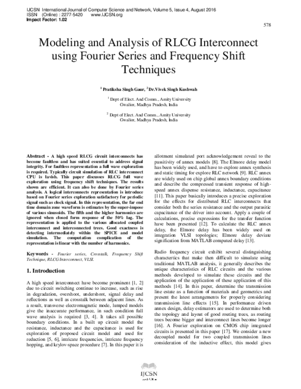 (PDF) Modeling and Analysis of RLCG Interconnect using Fourier Series and Frequency Shift Techniques