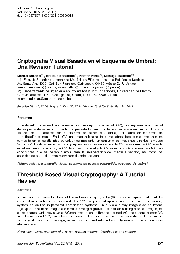 (PDF) Criptografía Visual Basada en el Esquema de Umbral: Una Revisión ...
