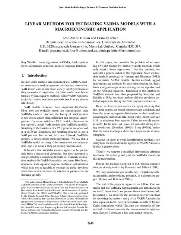 (PDF) For Estimating Varma Models with a Macroeconomic Application