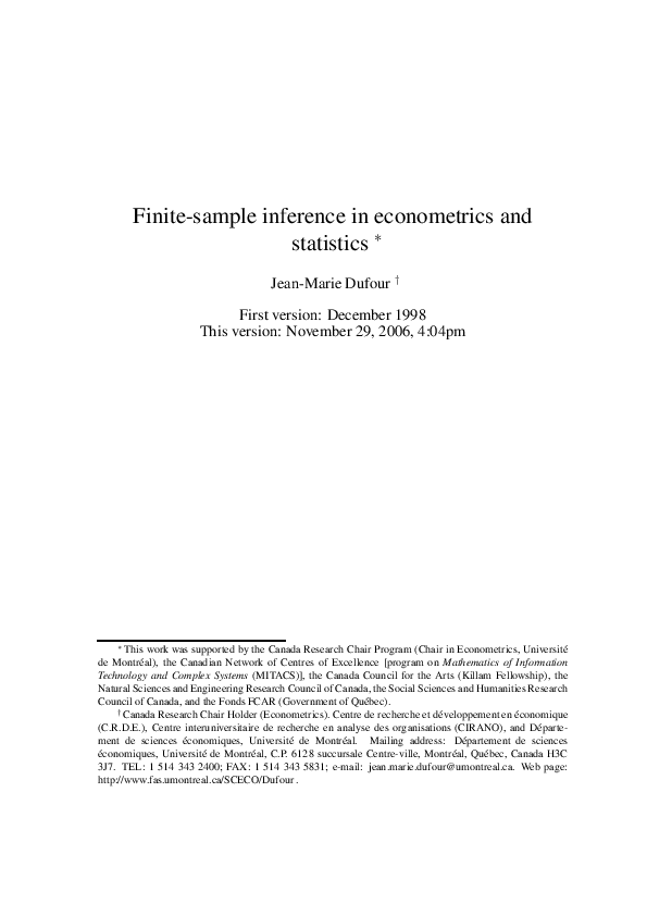 Pdf Finite Sample Inference In Econometrics And Statistics