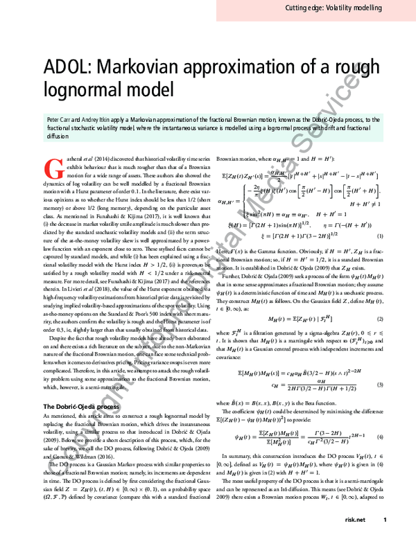 (PDF) Cutting edge: Volatility modelling ADOL: Markovian approximation of a rough lognormal ...