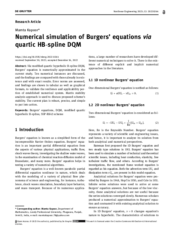 (PDF) Numerical simulation of Burgers’ equations via quartic HB-spline DQM