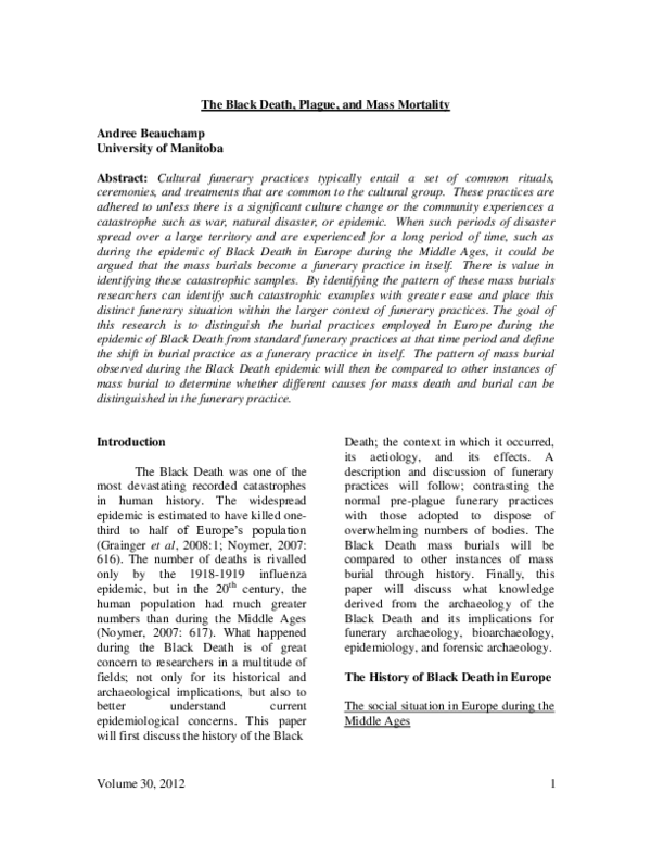 (PDF) The Black Death, Plague, and Mass Mortality