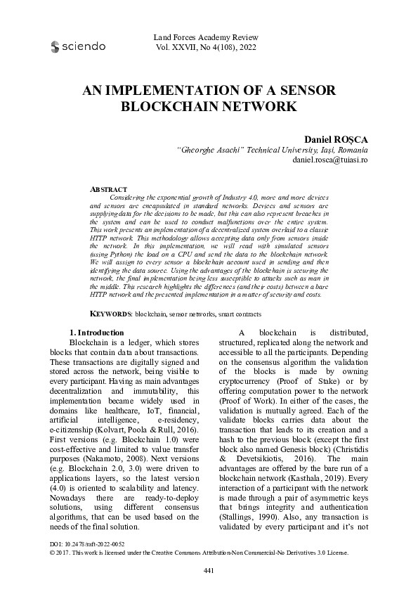 (PDF) An Implementation of a Sensor Blockchain Network