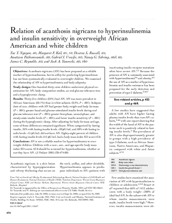 (PDF) Relation of acanthosis nigricans to hyperinsulinemia and insulin ...
