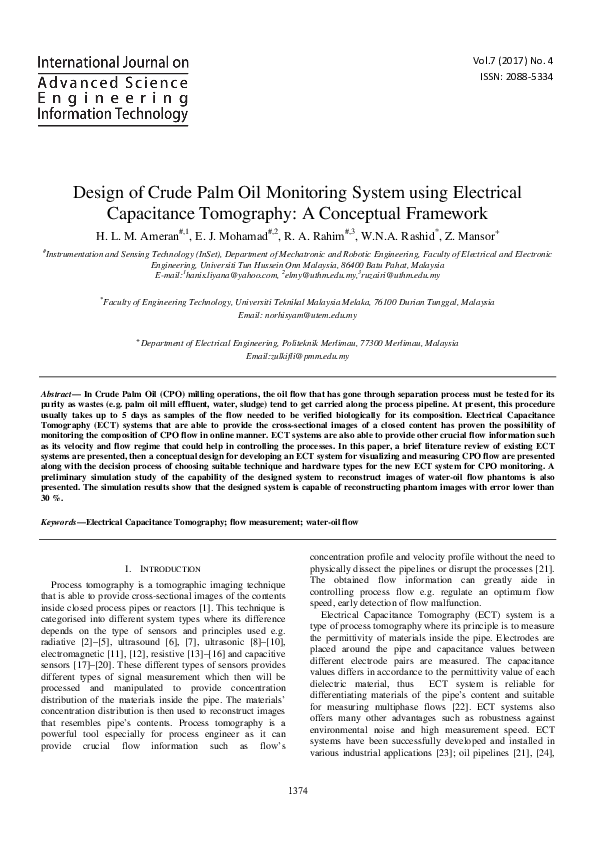 (PDF) Design of Crude Palm Oil Monitoring System using Electrical Capacitance Tomography: A ...