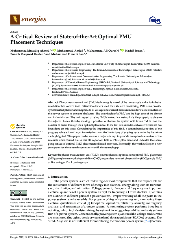 (PDF) A Critical Review of State-of-the-Art Optimal PMU Placement Techniques