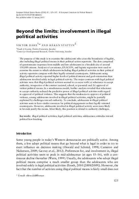 (PDF) Beyond the limits: involvement in illegal political activities ...