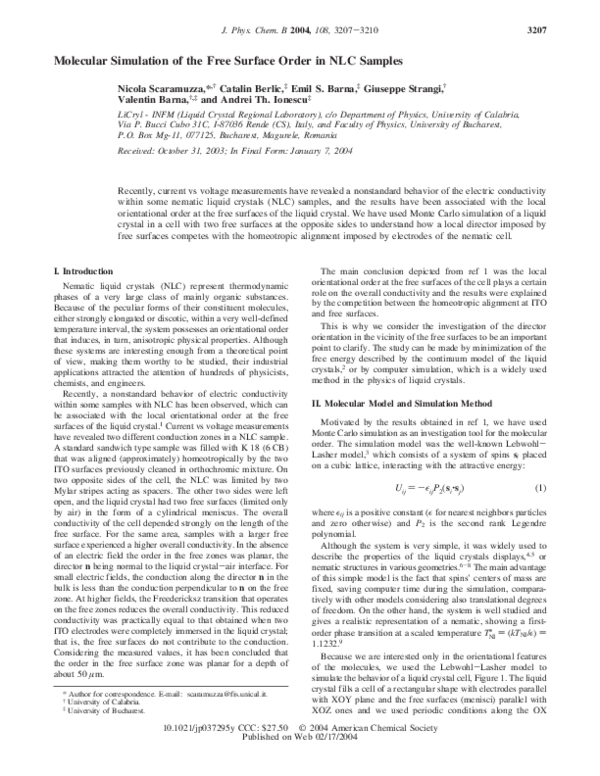 (PDF) Molecular Simulation of the Free Surface Order in NLC Samples ...