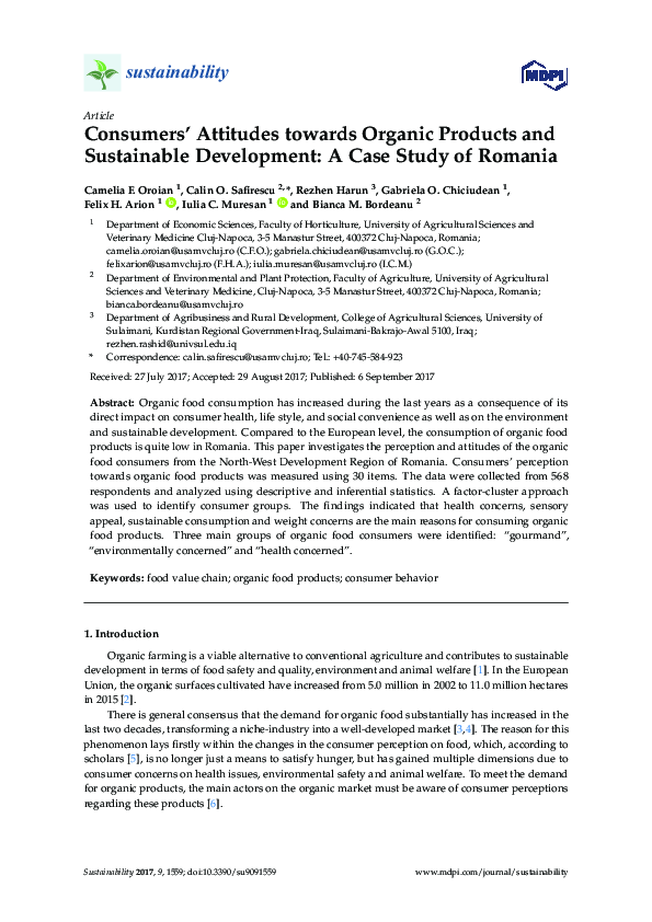 (PDF) Consumers’ Attitudes towards Organic Products and Sustainable Development: A Case Study of ...