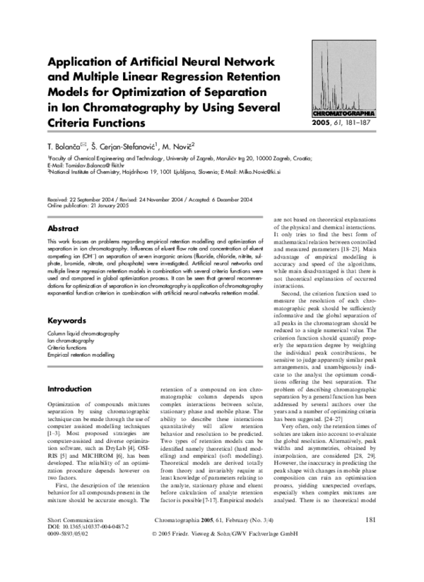 (PDF) Application of Artificial Neural Network and Multiple Linear Regression Retention Models ...