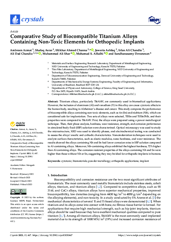 (PDF) Comparative Study of Biocompatible Titanium Alloys Containing Non-Toxic Elements for ...