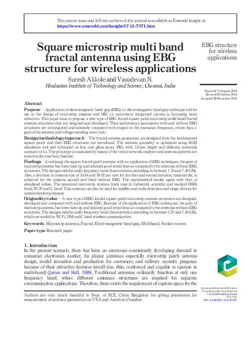 (PDF) Square microstrip multi band fractal antenna using EBG structure ...