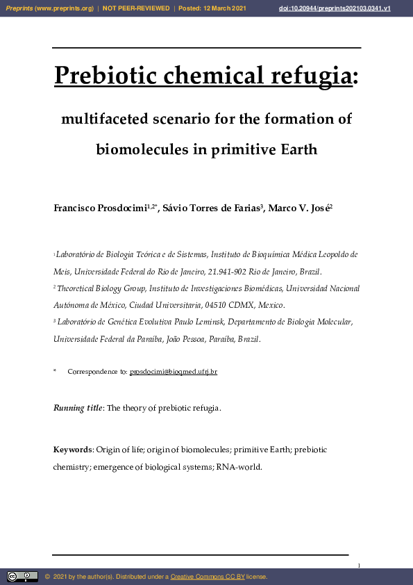 (PDF) Prebiotic Chemical Refugia: Multifaceted Scenario for the ...