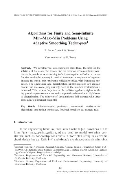 (PDF) Algorithms for Finite and Semi-Infinite Min–Max–Min Problems Using Adaptive Smoothing ...