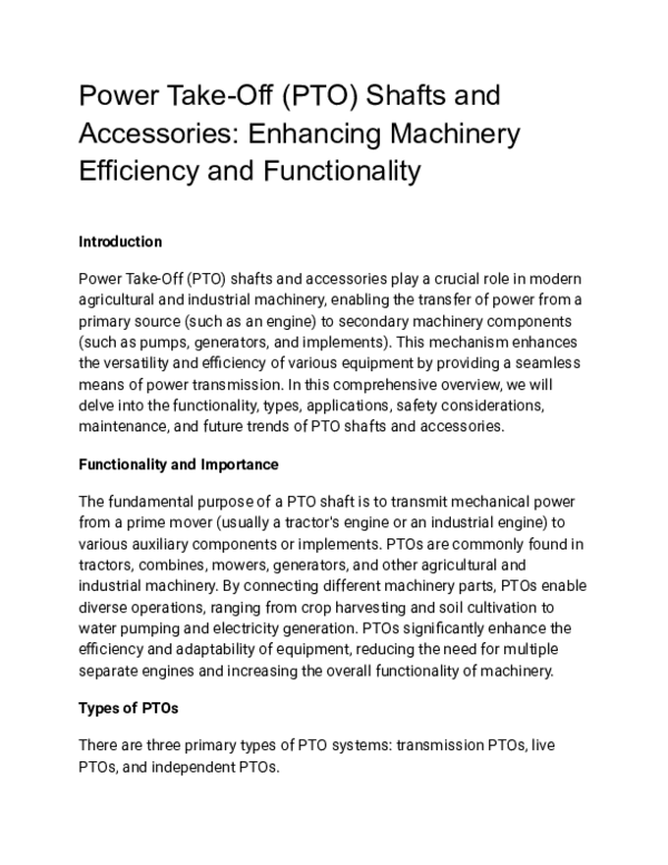 (PDF) Power Take-Off (PTO) Shafts and Accessories: Enhancing Machinery ...