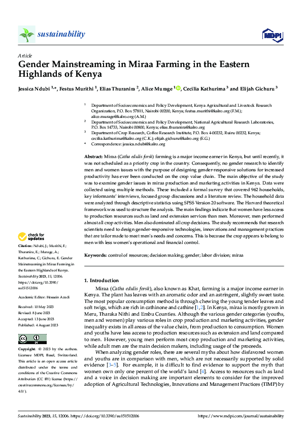 (PDF) Gender Mainstreaming in Miraa Farming in the Eastern Highlands of ...