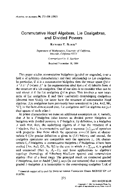 (PDF) Commutative Hopf algebras, lie coalgebras, and divided powers