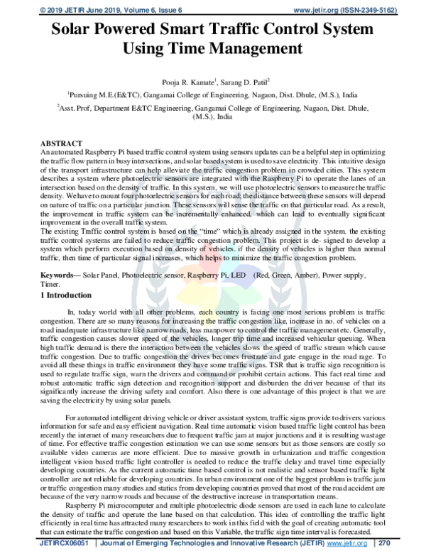 (PDF) Solar Powered Smart Traffic Control System Using Time Management