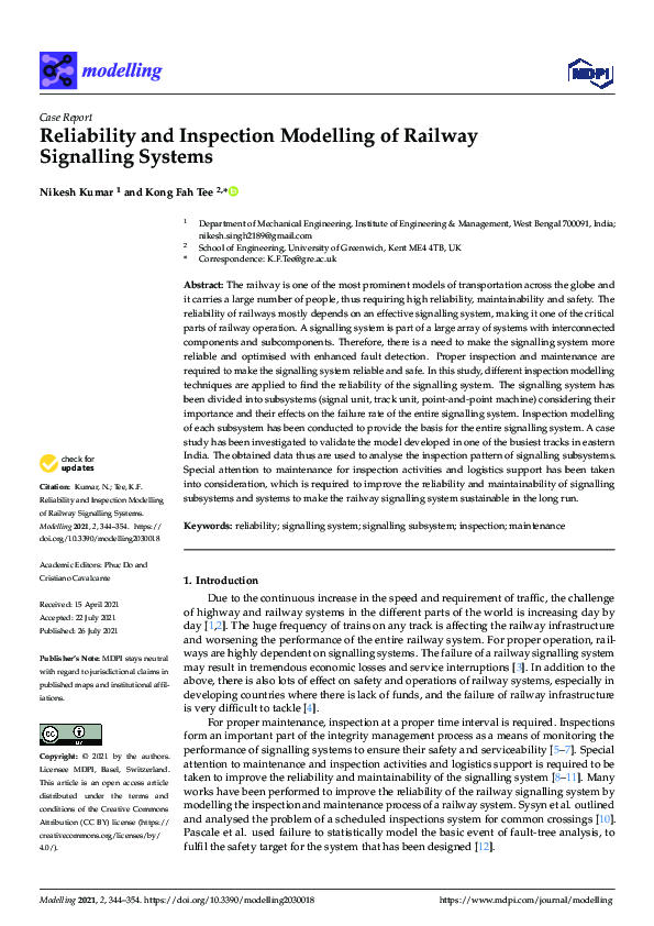 (PDF) Reliability and Inspection Modelling of Railway Signalling Systems