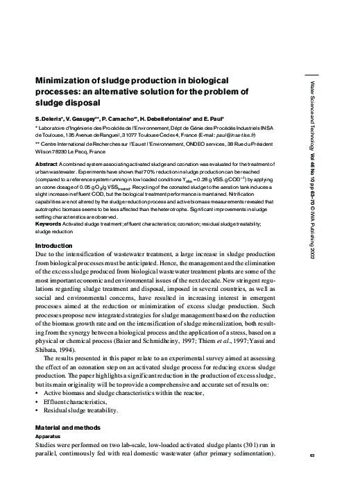 (PDF) Minimization of sludge production in biological processes: an alternative solution for the ...