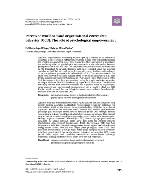 (PDF) Perceived workload and organizational citizenship behavior (OCB): The role of ...