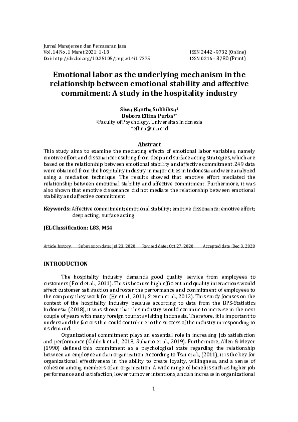 (PDF) Emotional labor as the underlying mechanism in the relationship ...