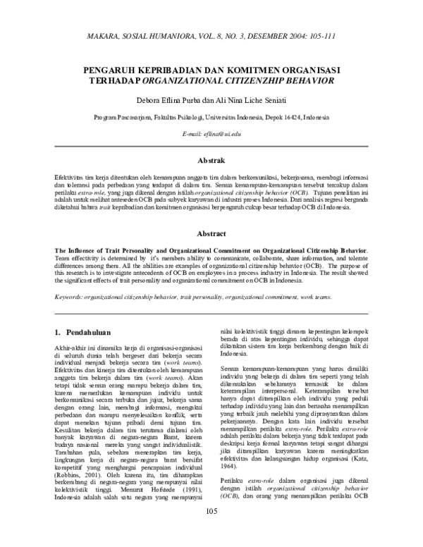 (PDF) Pengaruh Kepribadian Dan Komitmen Organisasi Terhadap Organizational Citizenzhip Behavior ...
