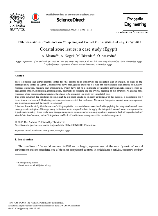 (PDF) Coastal Zone Issues: A Case Study (Egypt)