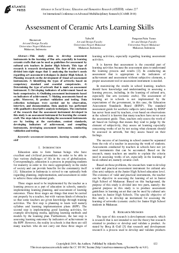 (PDF) Assessment of Ceramic Arts Learning Skills