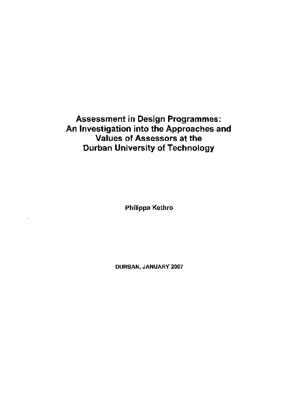 (PDF) Assessment in design programmes: an investigation into the ...
