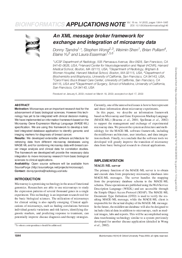 (PDF) An XML message broker framework for exchange and integration of microarray data