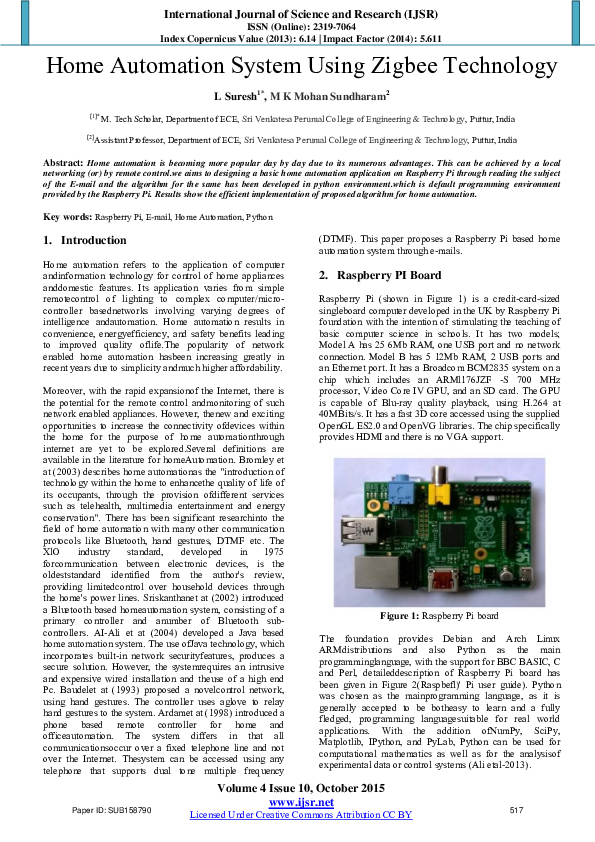 (PDF) Home Automation System Using Zigbee Technology