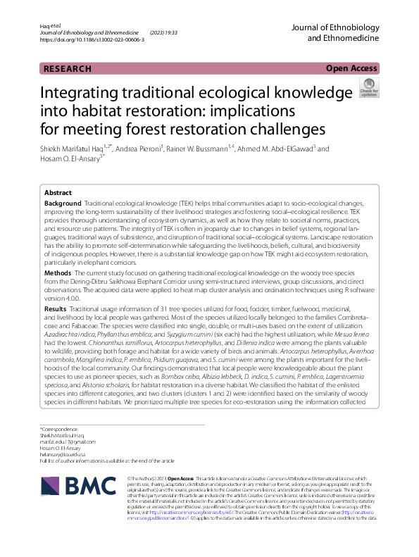 (PDF) HAQ ET AL. Integrating traditional ecological knowledge into habitat restoration ...