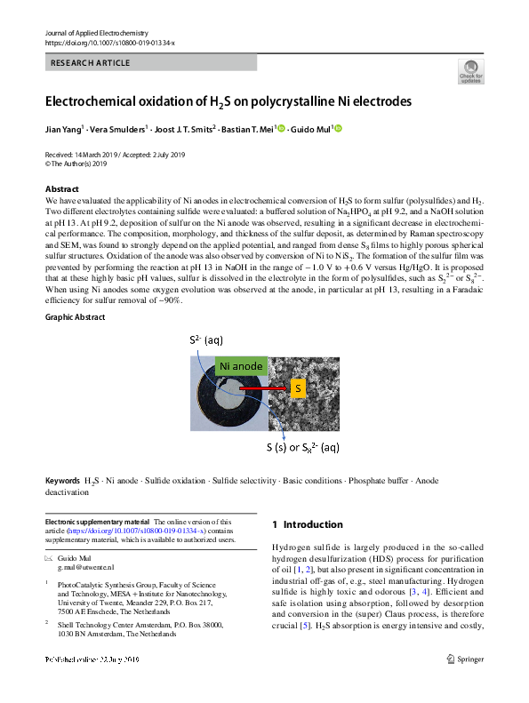(PDF) Electrochemical oxidation of H2S on polycrystalline Ni electrodes