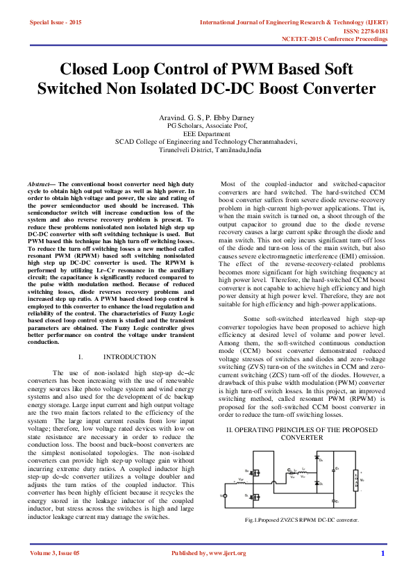 (PDF) Closed Loop Control of PWM Based Soft Switched Non Isolated DC-DC Boost Converter