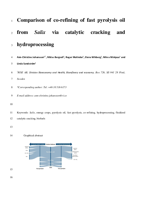 (PDF) Comparison of co-refining of fast pyrolysis oil from Salix via catalytic cracking and ...