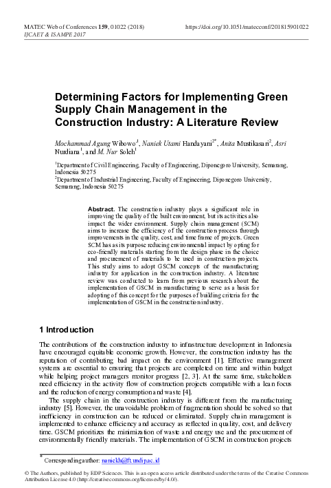 (PDF) Determining Factors for Implementing Green Supply Chain Management in the Construction ...