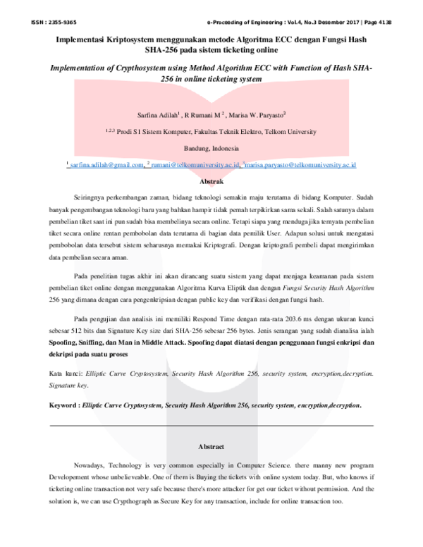 (PDF) Implementasi Kriptosystem Menggunakan Metode Algoritma Ecc Dengan Fungsi Hash Sha-256 Pada ...