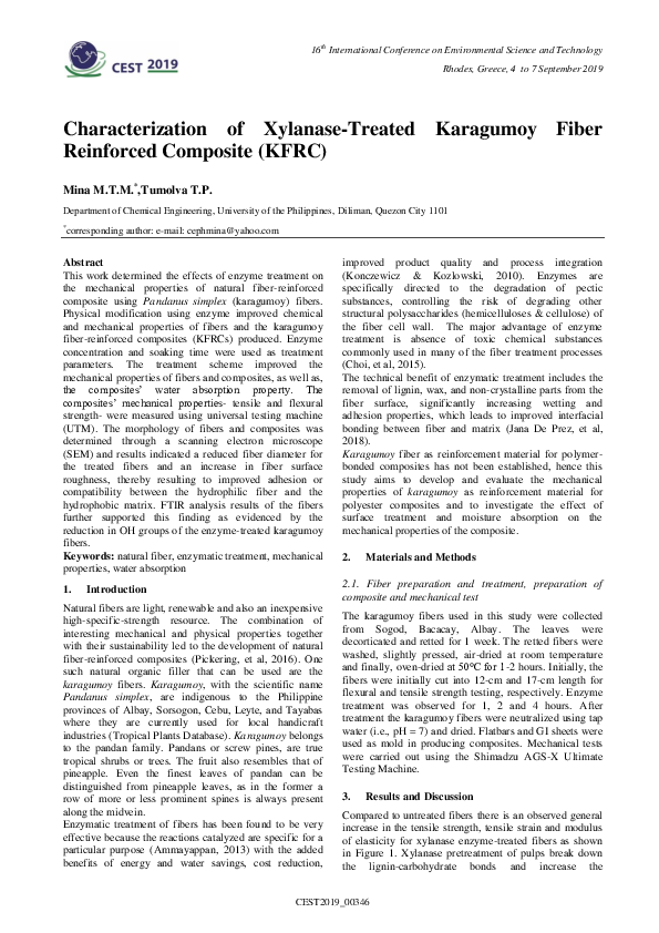 (PDF) Characterization of xylanase-Treated Karagumoy Fiber Reinforced Composite (KFRC)