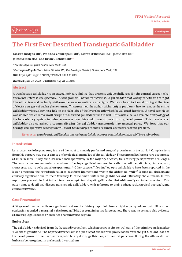 (PDF) The First Ever Described Transhepatic Gallbladder