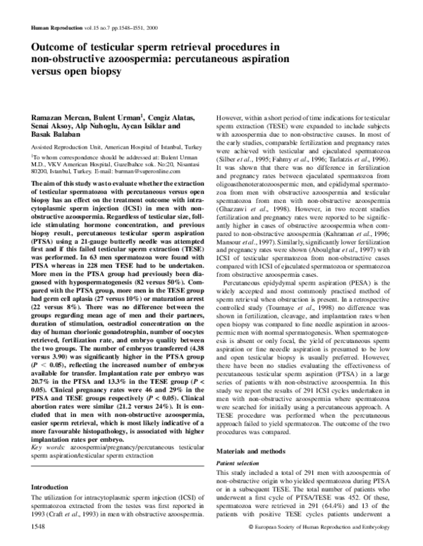 (PDF) Percutaneous Aspiration vs Open Biopsy for Sperm Retrieval in ...