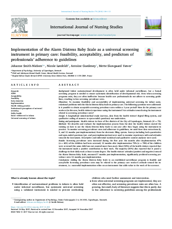 (PDF) Implementation of the Alarm Distress Baby Scale as a universal ...