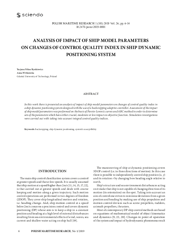 (PDF) Analysis of Impact of Ship Model Parameters on Changes of Control Quality Index in Ship ...