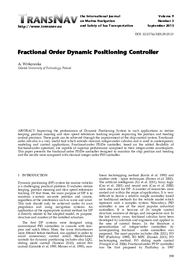 (PDF) Fractional Order Dynamic Positioning Controller | Anna Witkowska ... (PDF) Fractional Order Dynamic Positioning Controller | Anna Witkowska ...
