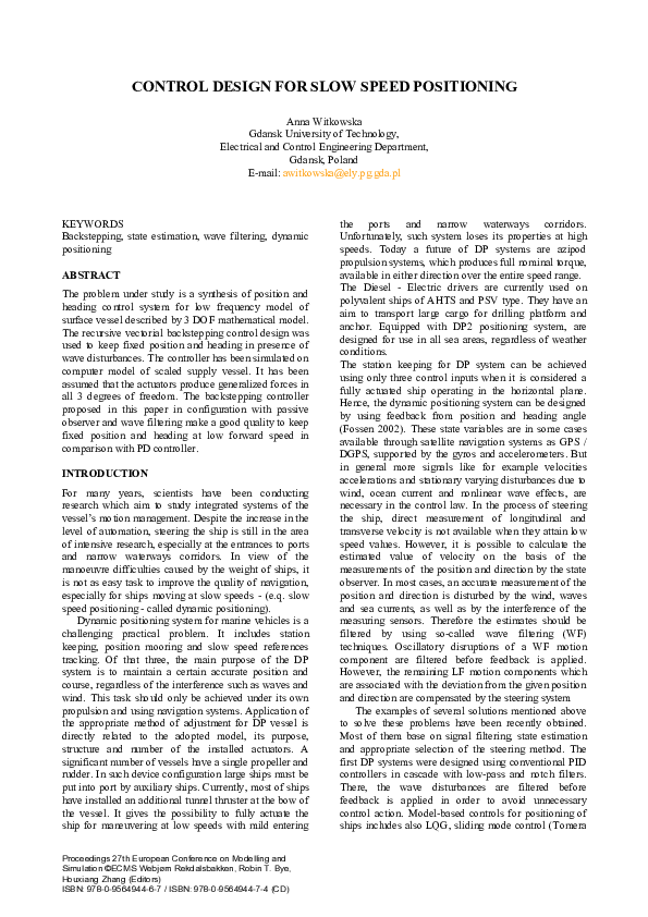 (PDF) Control Design For Slow Speed Positioning